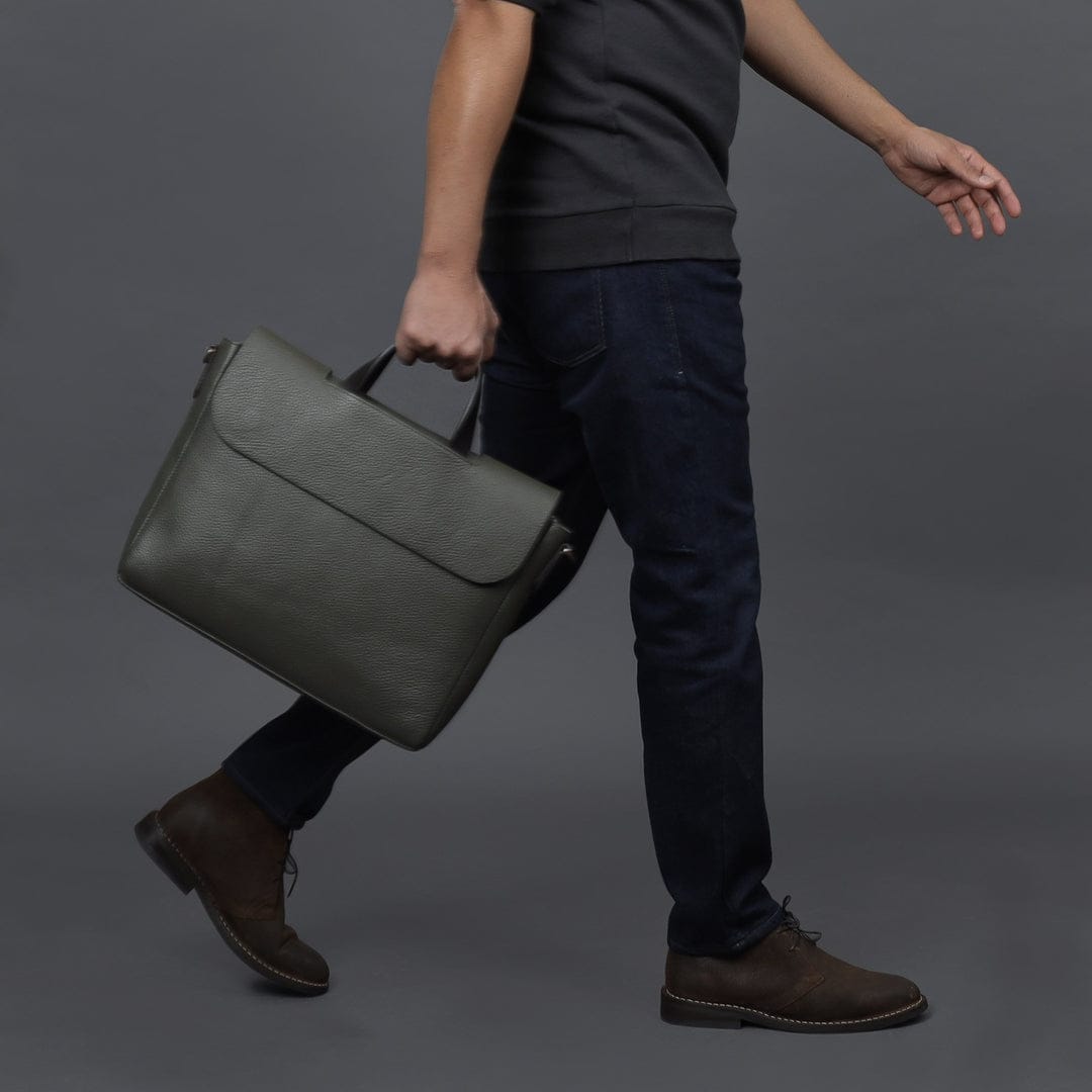 Genuine Leather Messenger Bag In Army Green Color – Hides and Cult
